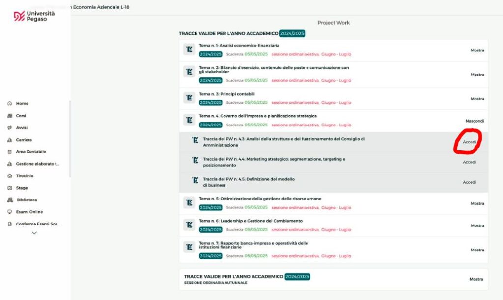 Project Work Pegaso Linee Guida & Esempi (Aiuto!)